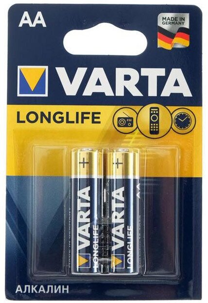 Батарейка (10шт) пальчиковая VARTA LR6 AA LongLife 1.5В щелочная (алкалиновая)(бл2)