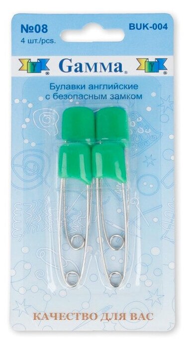 Товары для шитья булавки Gamma BUK-004 с безопасн. замком 53 мм в блистере 4 шт 08 зеленый