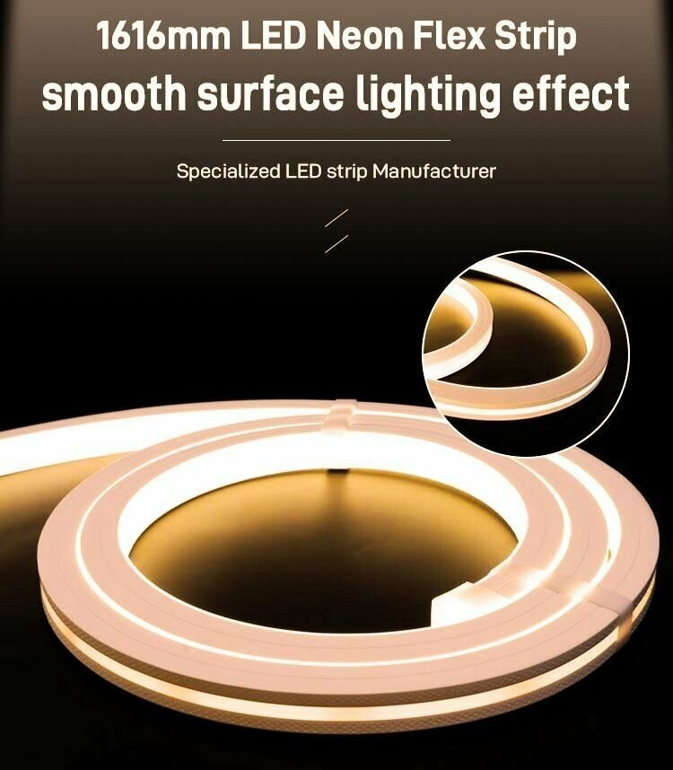 Гибкий неон квадратный 16мм на 16мм 120led SMD2835 24V Теплый Белый (2 метра)