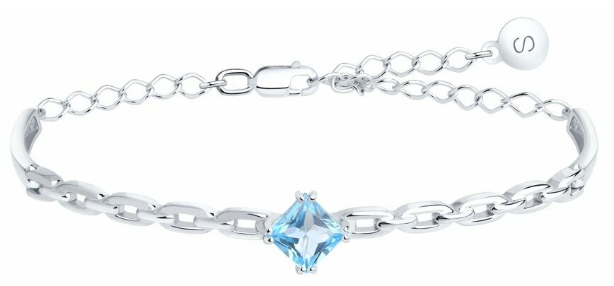 Браслет, серебро, 925 проба, родирование, топаз