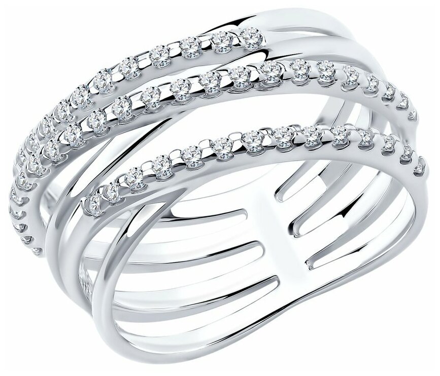 Кольцо, серебро, 925 проба, родирование, фианит