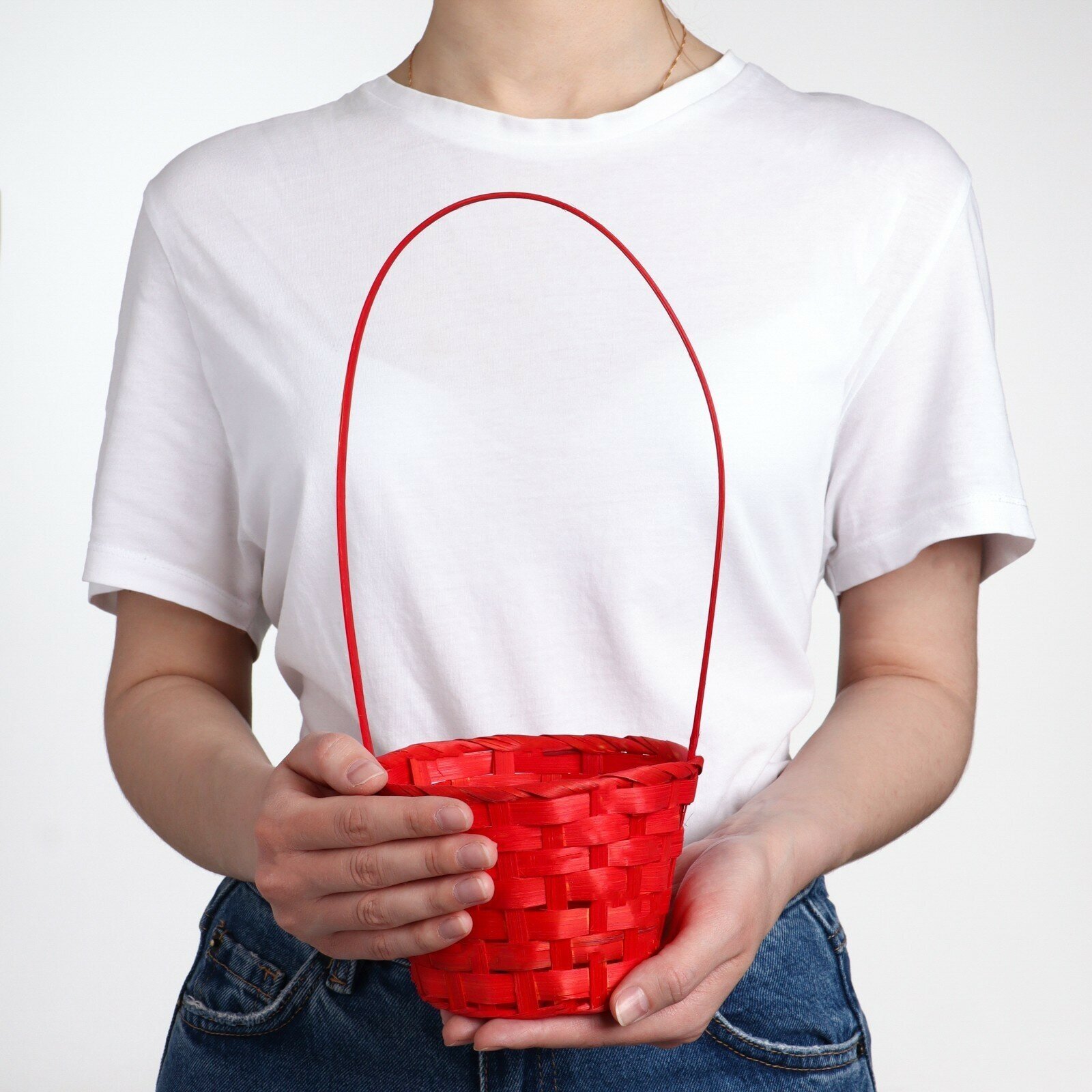 Корзина Сима-ленд, плетеная, из бамбука, круглая, красная, 13x28 см