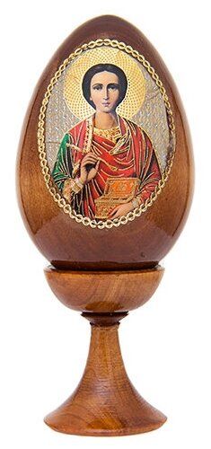 Пасхальное яйцо деревянное на ножке Святой Пантелеймон 9,5 см