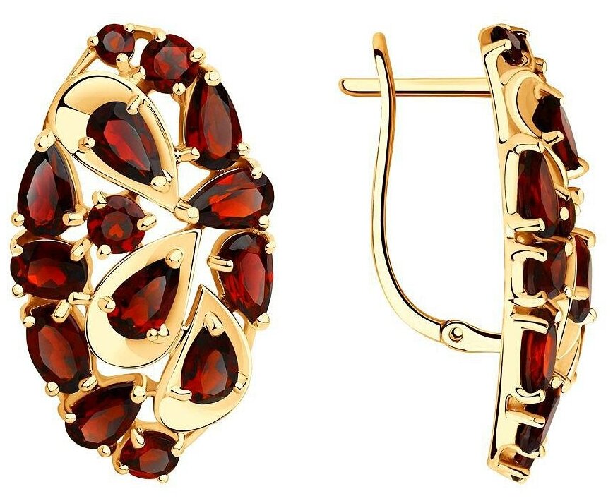 Серьги, красное золото, 585 проба, гранат
