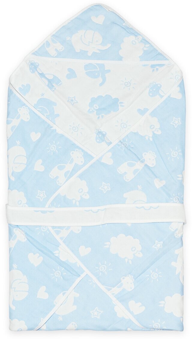 Одеяло-конверт для новорожденного Животные, весеннее, голубое, 90х90 см