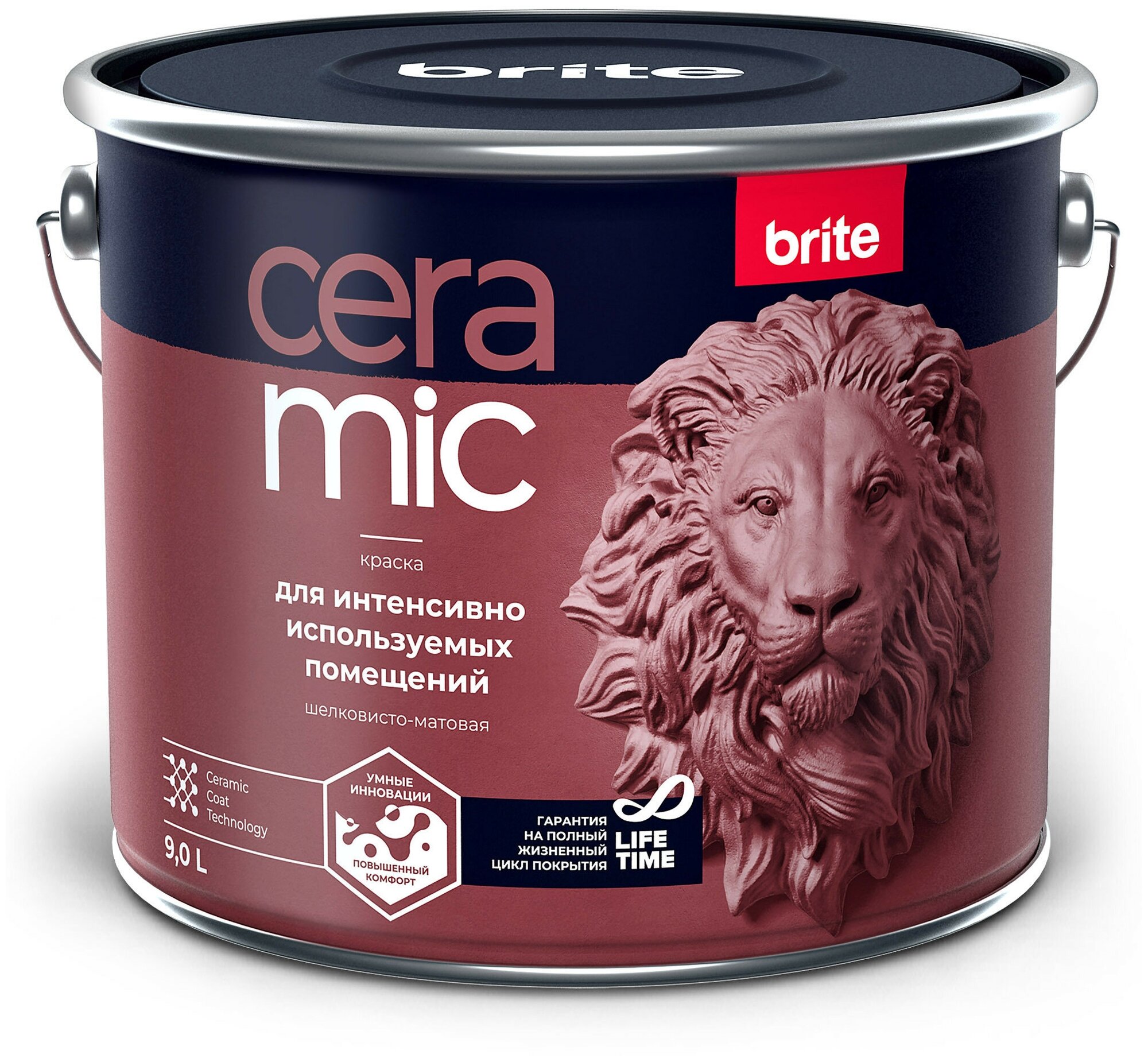 BRITE CERAMIC краска для интенсивно используемых помещений, шелковисто-матовая, база А (9л)