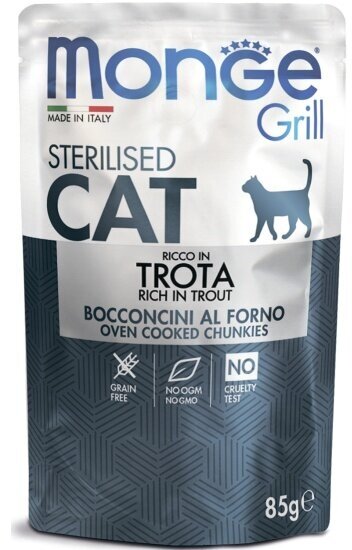 Влажный корм для стерилизованных кошек Monge Cat Grill Pouch итальянская форель 85г