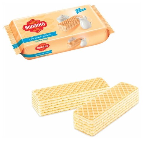 4 шт. Вафли яшкино "Сливочные" с пломбирно-сливочной начинкой, 300 г, ЯВ166