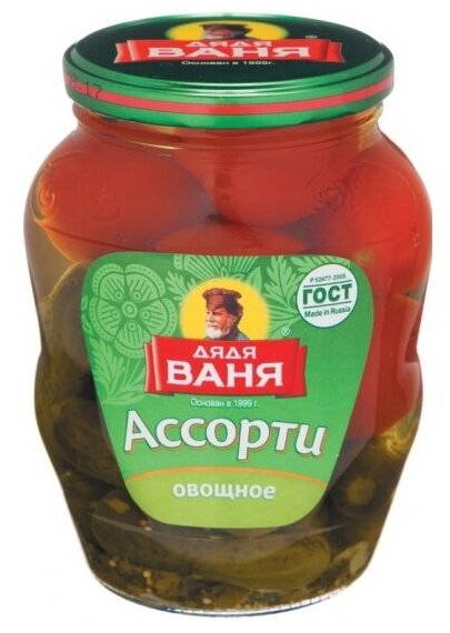 Ассорти Дядя Ваня овощное маринованное огурцы и томаты 680 г