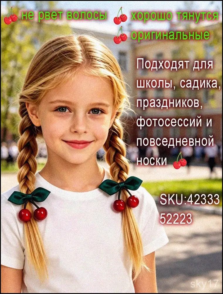 Бант для волос детский 2 шт, зеленый/красный, пластик, для девочек и детей от 1.5 до 18 лет — фото 1