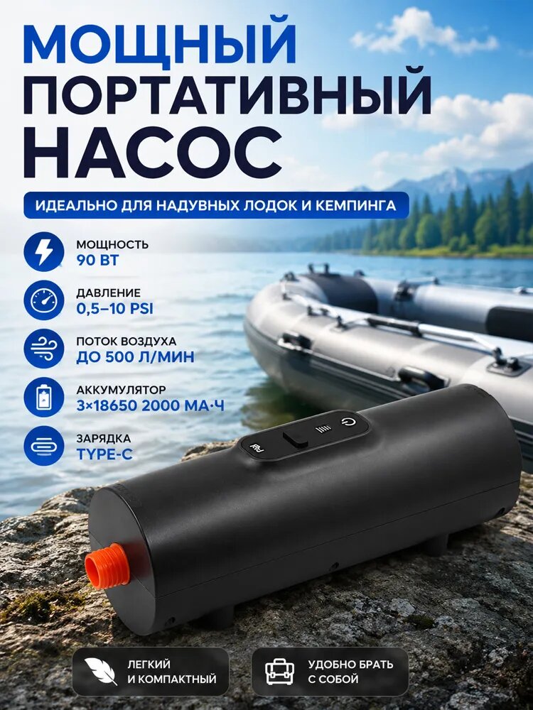 Электрический насос для надувных лодок, палаток и матрасов, беспроводной 10 PSI, 2000 мАч