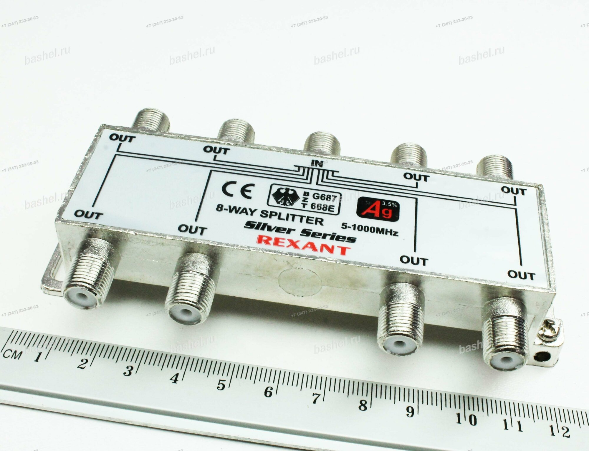 Разветвитель REXANT на 8ТВ + 9 шт. F "BOX" Silver