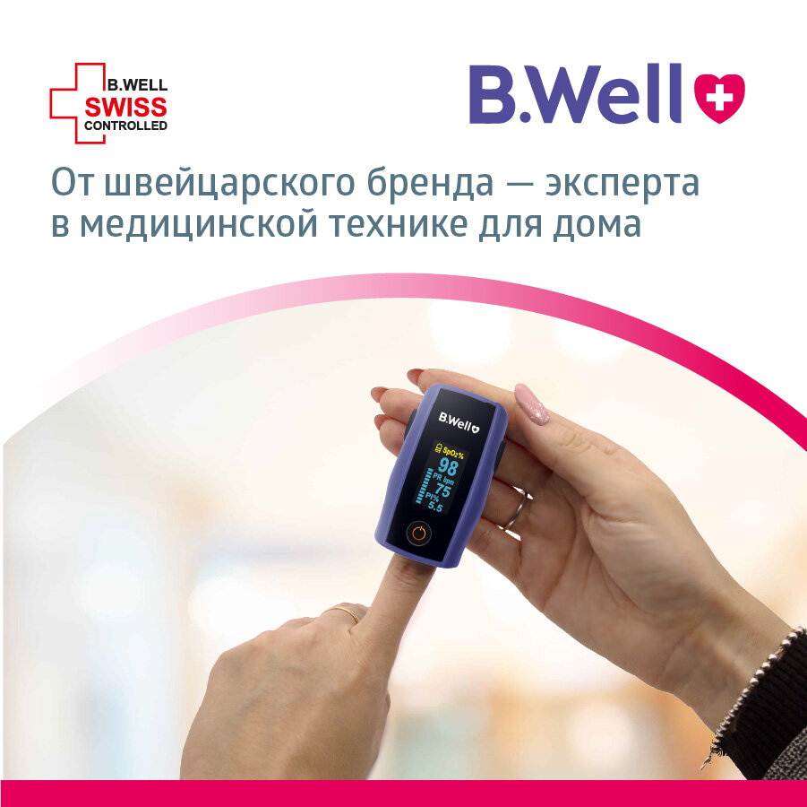 Пульсоксиметр B.Well MED-325, с подсветкой, для измерения пульса и сатурации — фото 1