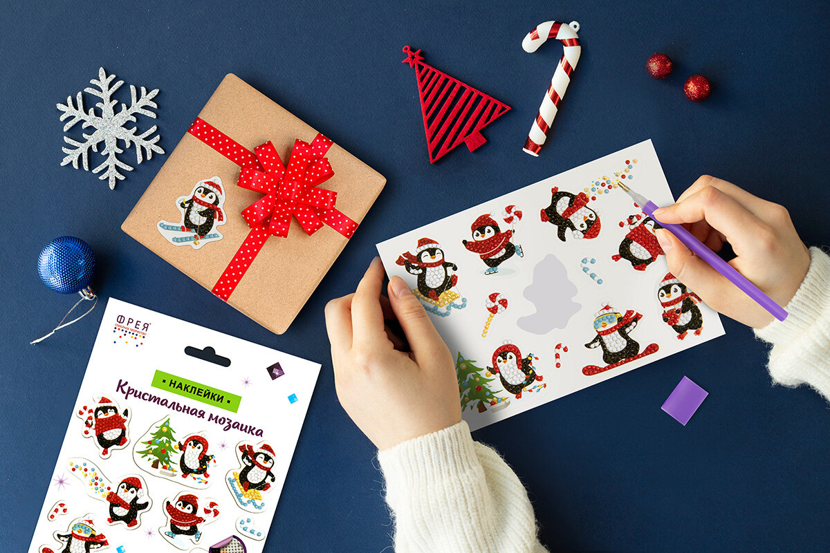 Кристальная (алмазная) мозаика "фрея" ALVN-128 наклейки "Пингвины" 19.5 х 14 см