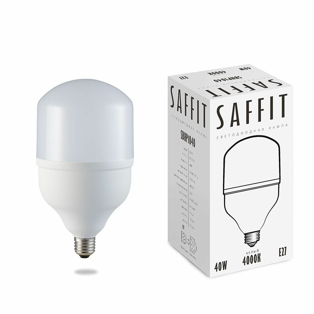 Лампа светодиодная Е27 мощность 40W цвет 4000K белый свет SAFFIT SBHP1040 55092 Упаковка 1 штука