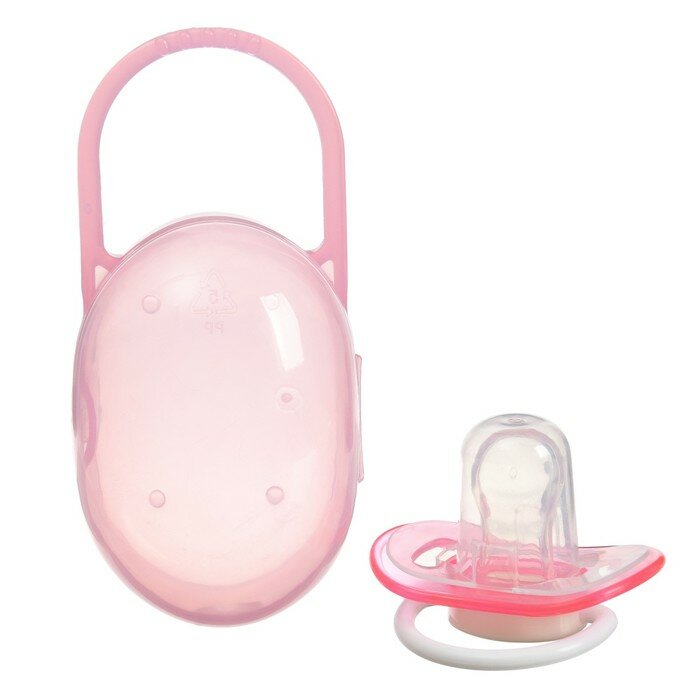 Соска - пустышка силиконовая ортодонтическая Крошка Я, от 3 мес, с колпачком, в контейнере, розовый
