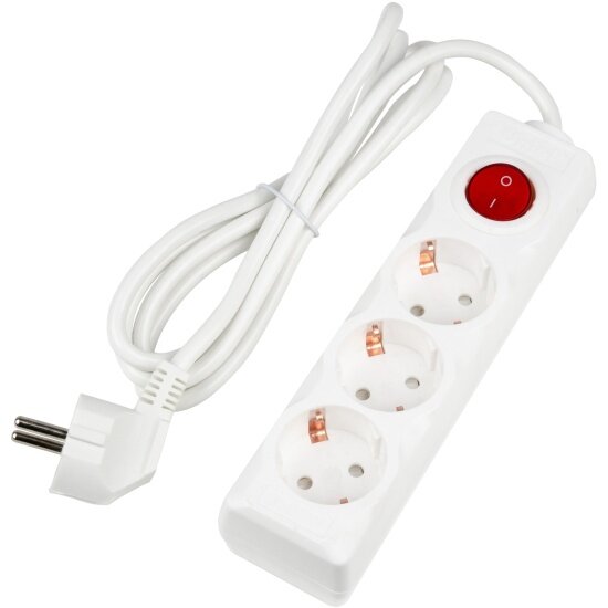Удлинитель Uniel S-GCU3-2B WHITE Ultra, шнур 2м, 3 гнезда, 16A, с/з. Белый, UL-00010015