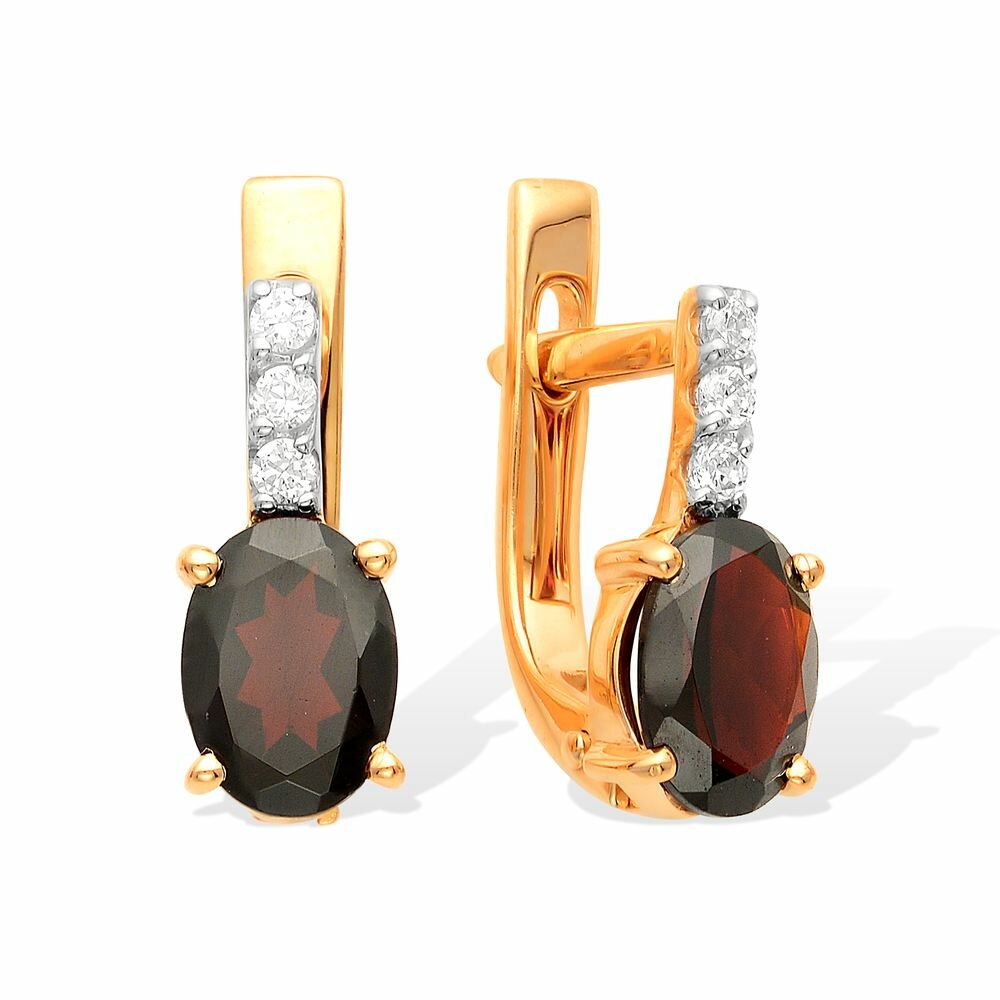 Серьги, золото, 585 проба, гранат, фианит