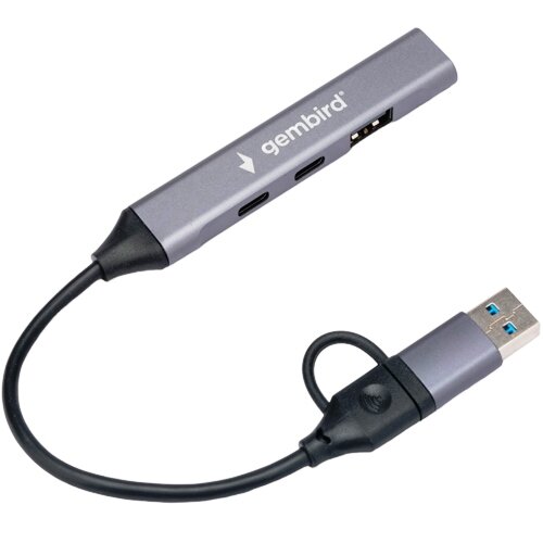 Разветвитель USB-С+A Gembird UHB-C444 хаб - концентратор 4 порта: 2*USB-C3.1 + USB-A3.0 + USB-A2.0 - 0.15м серый