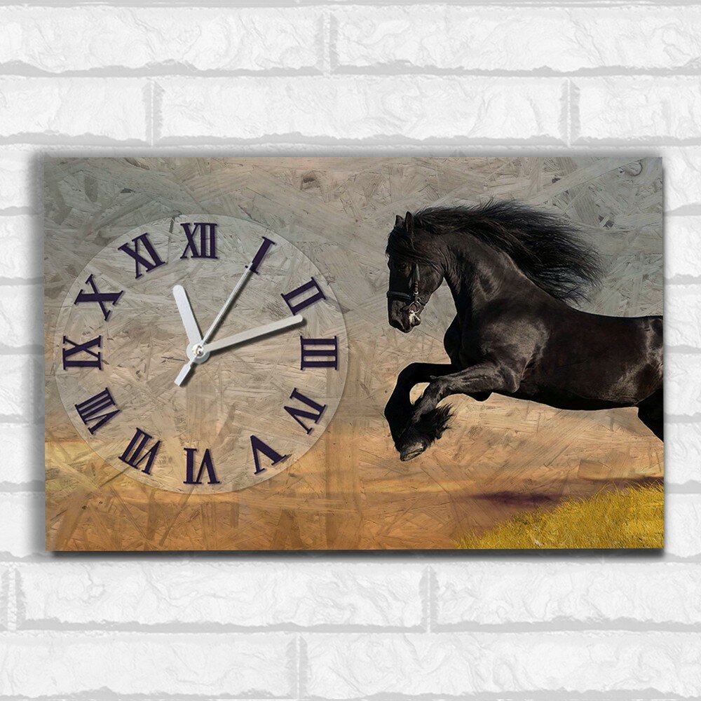 Настенные бесшумные часы ОСБ со смещенным циферблатом Лошадка единорог ( Милот, Крылья пони лошадь, пегас) - 342 - 2550