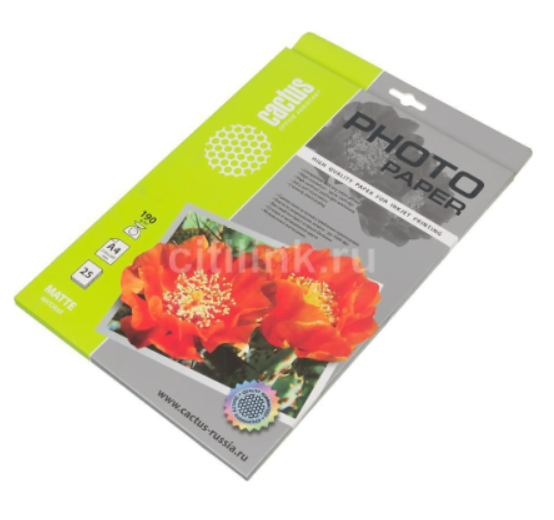 Фотобумага Cactus CS-MA419025 A4/190г/м2/25л./белый матовое для струйной печати