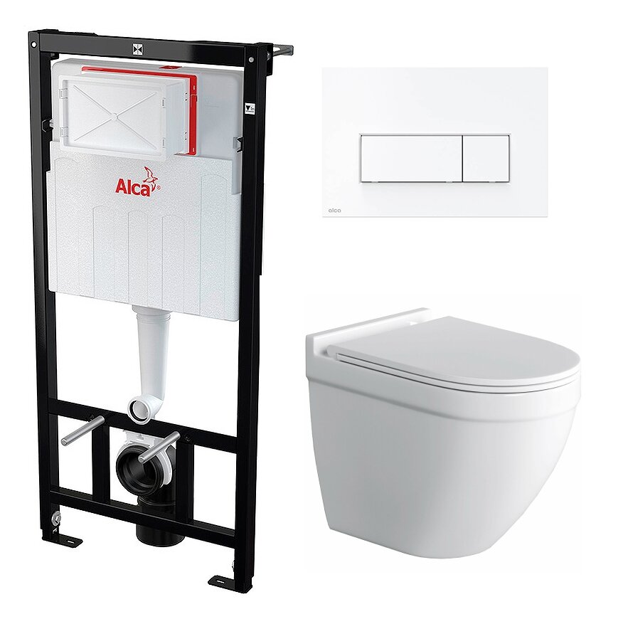 Комплект 3 в 1 инсталляция AlcaPlast + Унитаз подвесной Owl 1975 Cirkel-H + кнопка белая