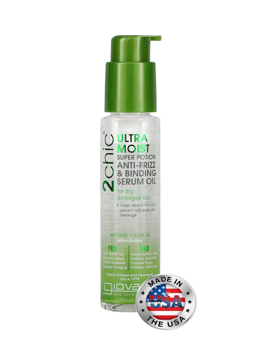Giovanni, 2chic, ультраувлажняющая суперэффективная масляная сыворотка для восстановления и против пушения волос, авокадо и оливковое масло, 81 мл