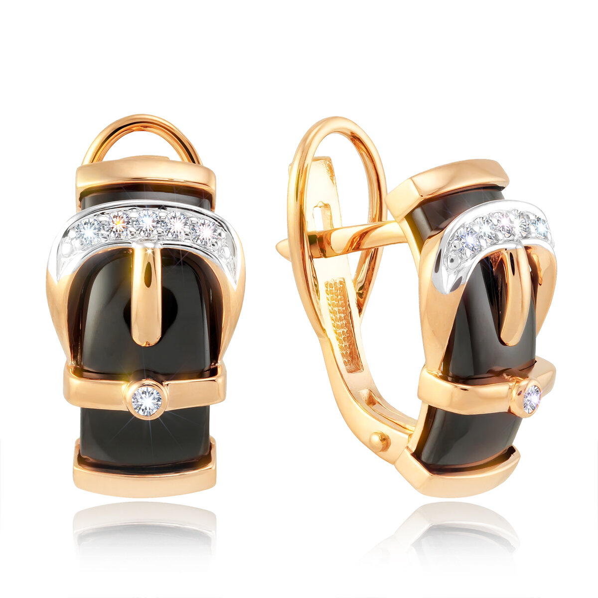 Серьги двусторонние, красное золото, 585 проба, фианит, керамика