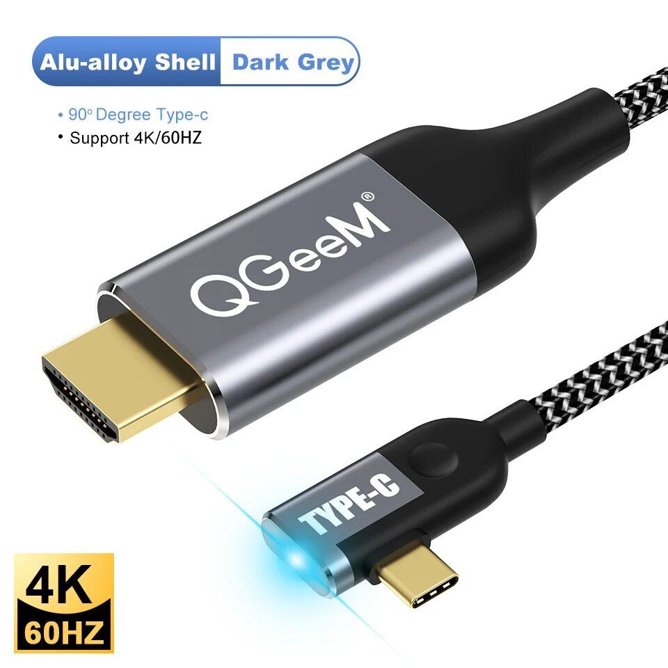 QGeeM USB C - HDMI кабель 4K 4K 60Hz 90Degree, 1,8 м