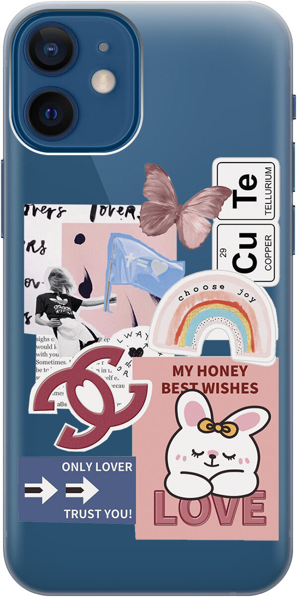 Силиконовый чехол на Apple iPhone 12 Mini / Эпл Айфон 12 мини с рисунком "Cute Stickers"