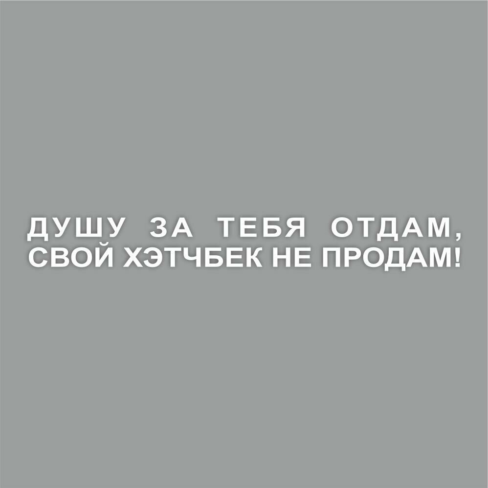 Надпись "Душу за тебя отдам, свой хэтчбек не продам!", 700х100мм, плоттер, белая, Арт рэйсинг
