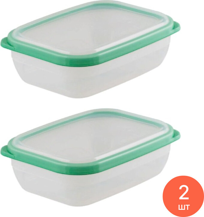 Контейнер для хранения продуктов Полимербыт Премиум полипропилен с крышкой, прозрачный 19.8×14.5×7см объем 1.2л / емкость герметичная для СВЧ (комплект из 2 шт)