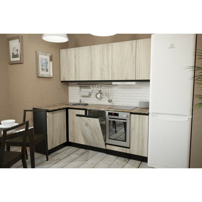 Кухонный гарнитур угловой «Равенна прайм», 2000×1100 мм, цвет венге/алмабра тёмная/дуб браун