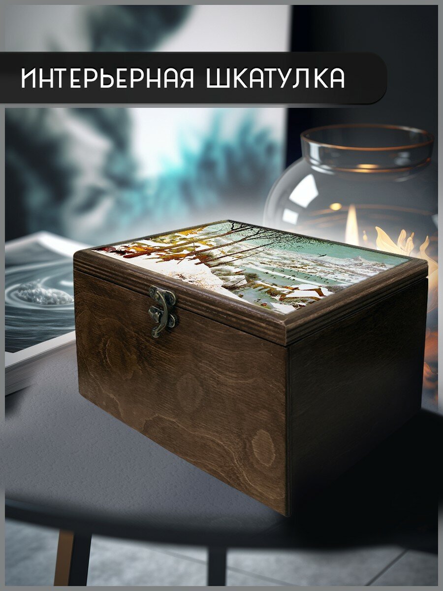 Шкатулка интерьерная для украшений универсальная 22x17x12 см Разное Охотники в снегу (Питер Брейгель старший, картины, живопись шедевры, Художники) - 862