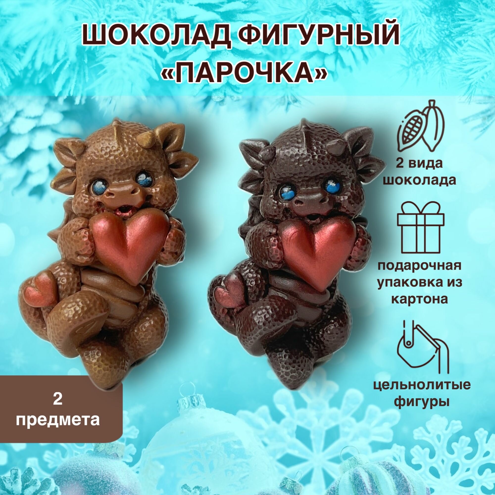 Фигурный шоколад "Суровый шоколад" Символ года дракон "На счастье" 2 шт молочая и горькая фигурка на торт