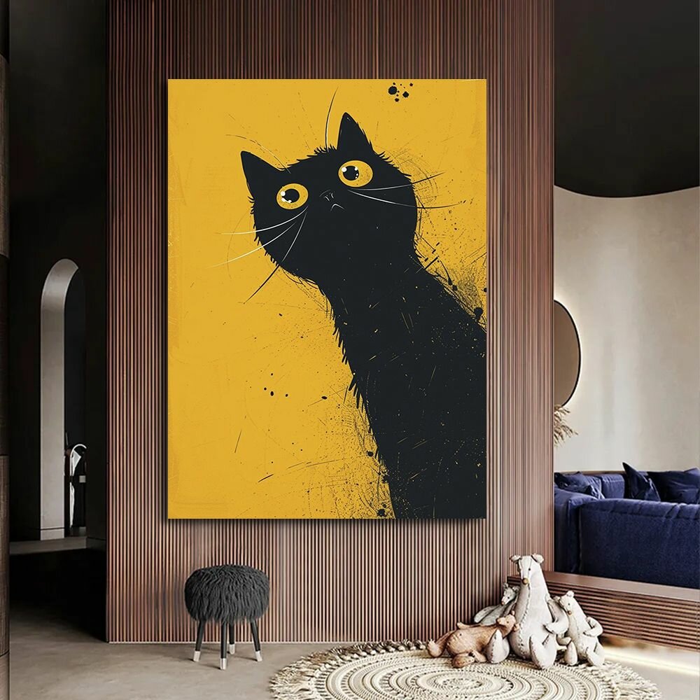 Картина кот, постеры с котами - "Черный кот", 20х30 см.