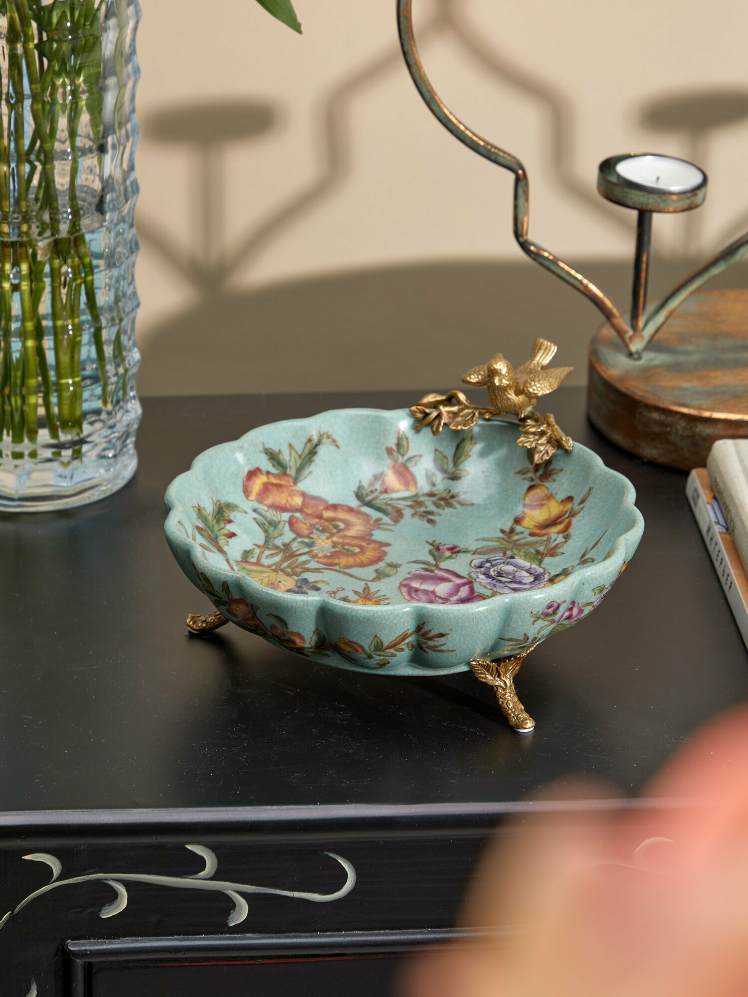 31G2429/C443C/HLG2037 Блюдо с птичкой 20x20x11см, Фарфор, бронза, Glasar