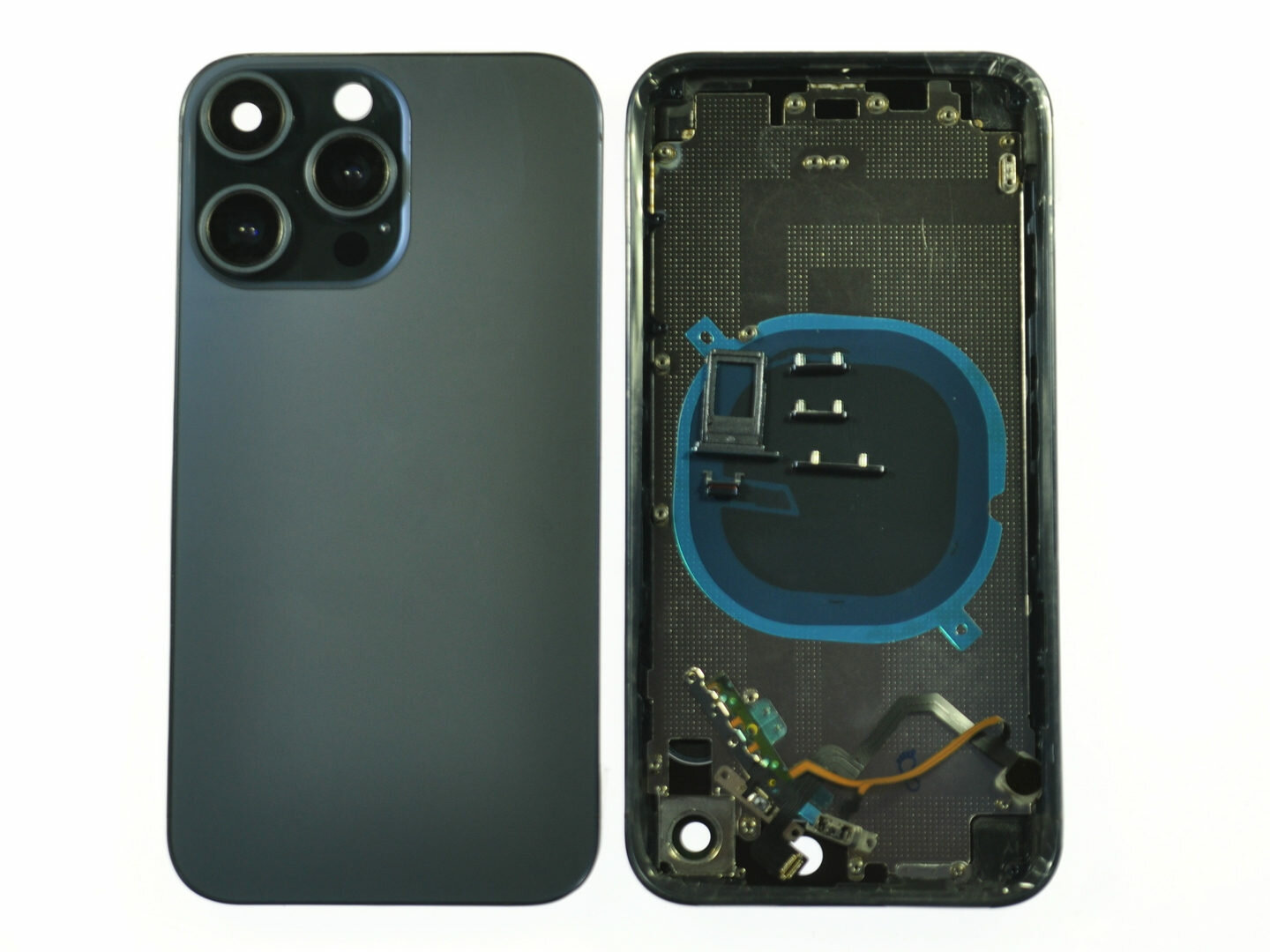 Корпус для iPhone XR в виде iphone 15 Pro/16 Pro синий+шлейф кнопок вкл/громкости+sim holder