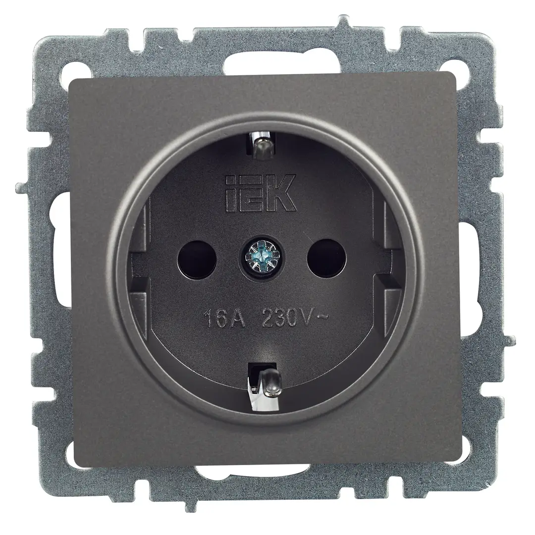 Розетка силовая штепсельная IEK / ИЭК Brite РС14-1-0-БрС, 16А 230В IP20, сталь, с заземлением и защитными шторками BR-R14-16-K46