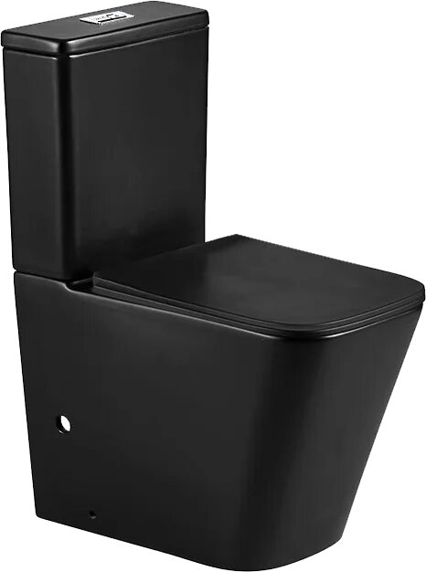 Унитаз-компакт напольный Weltwasser WW SK Gelbach 001MT-BL с микролифтом, безободковый, антивсплеск, фаянсовый, черный, матовый, прямоугольный, с нижним подводом, сиденье для унитаза в комплекте