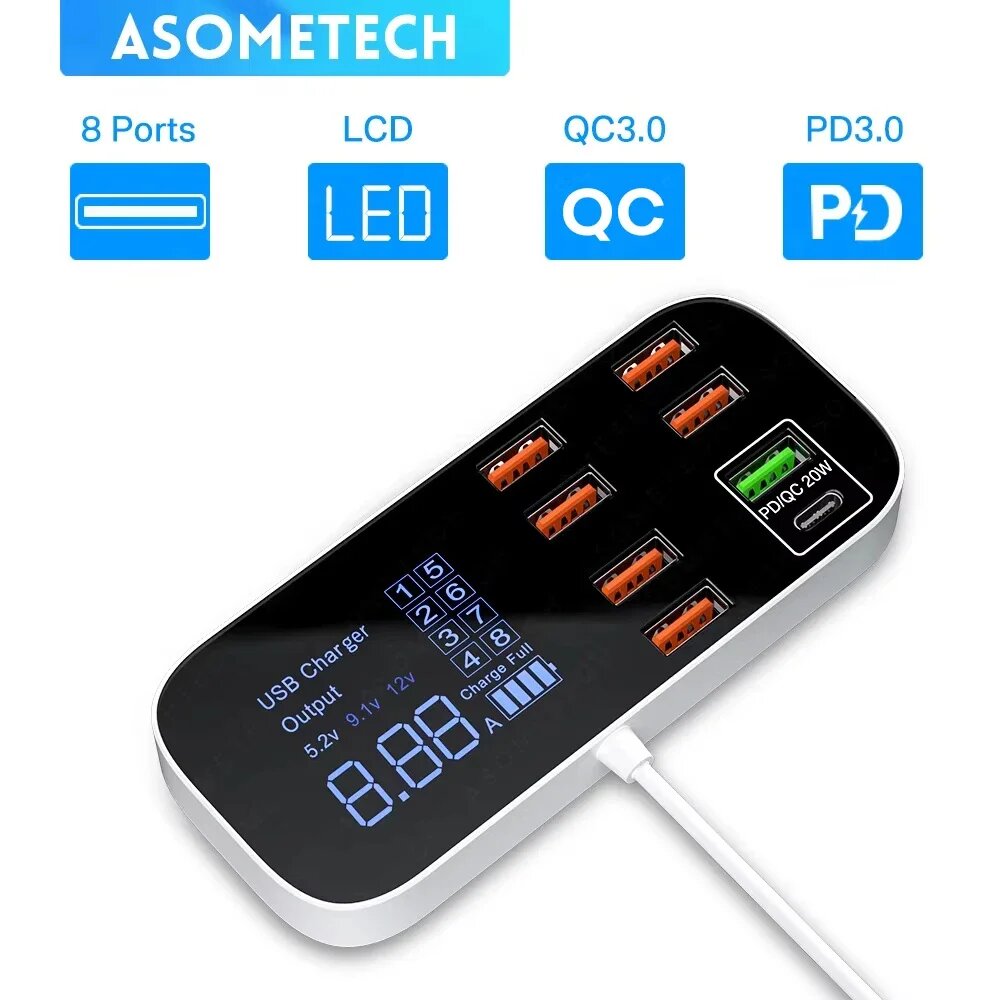 Цифровой дисплей, быстрая зарядка, USB-зарядное устройство, концентратор для планшета, мобильного телефона, адаптер для зарядного устройства, быстрое зарядное устройство для iPhone xiaomi huawei samsung EU Plug