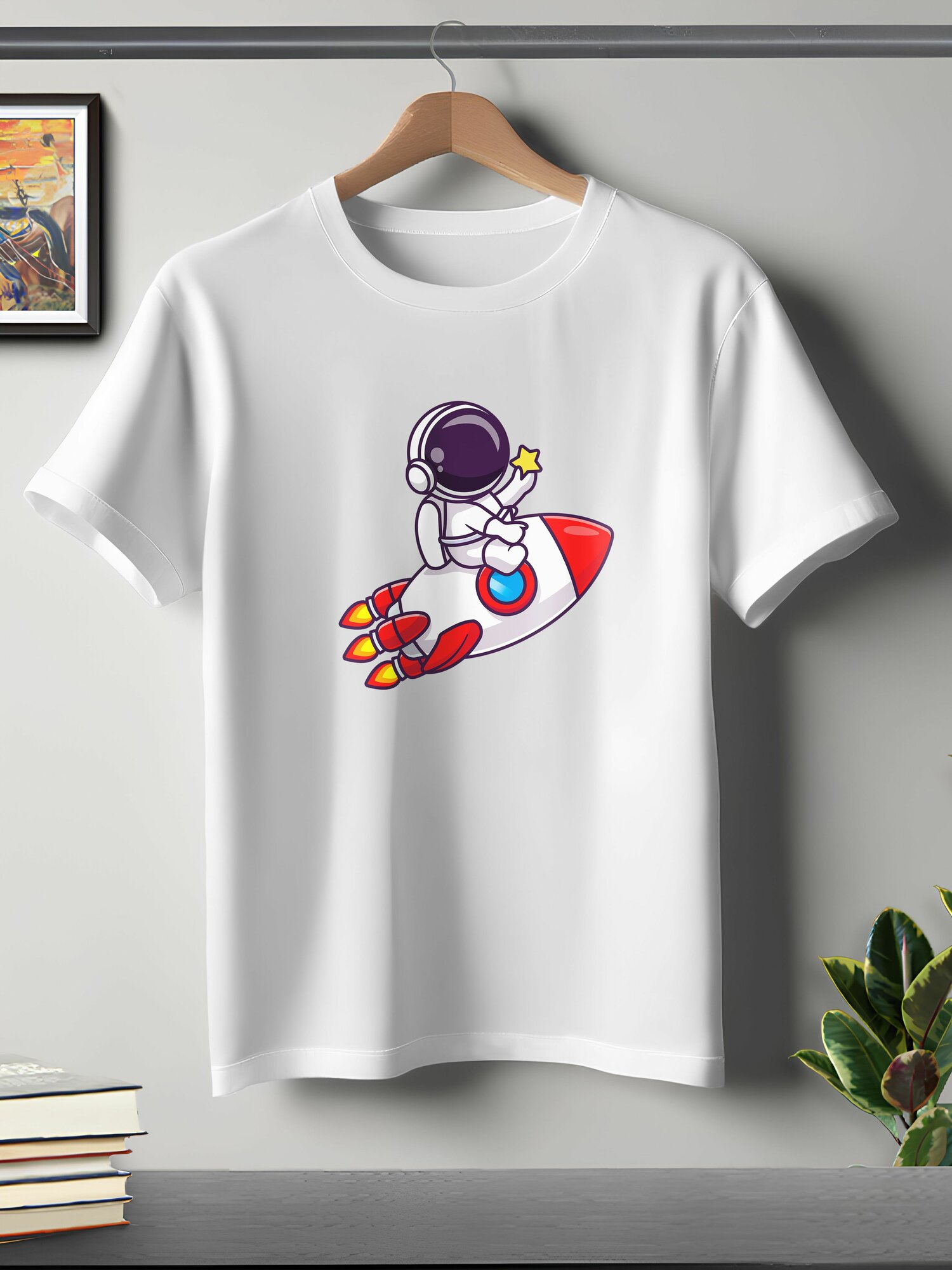 Футболка ONEQ унисекс 50-52 (XL) размер с принтом Космонавт, белая