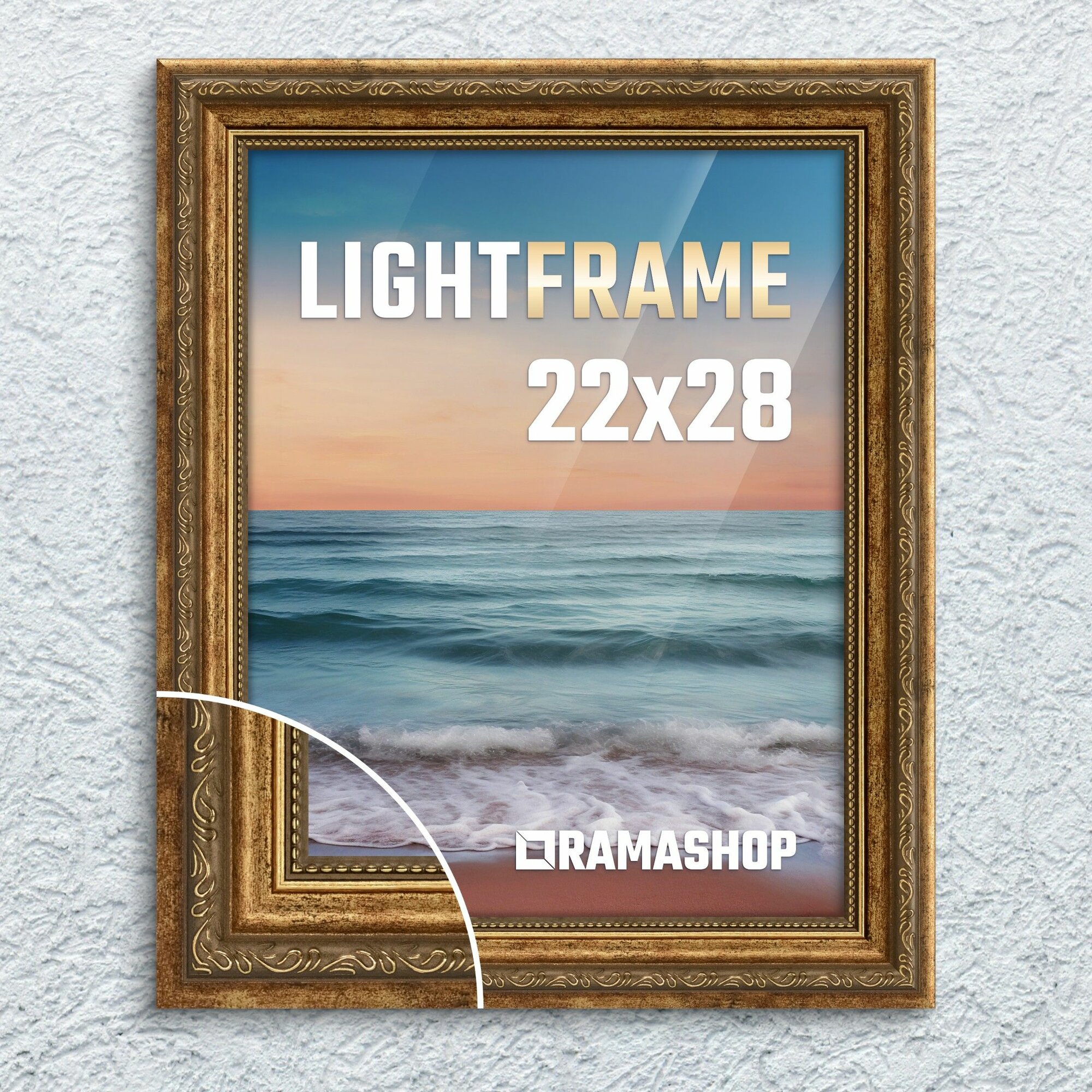 Рамка для фото 22х28 см, серия "Light Frame", фоторамка багетная. Бронза, классический профиль 32х24 мм. Пластик