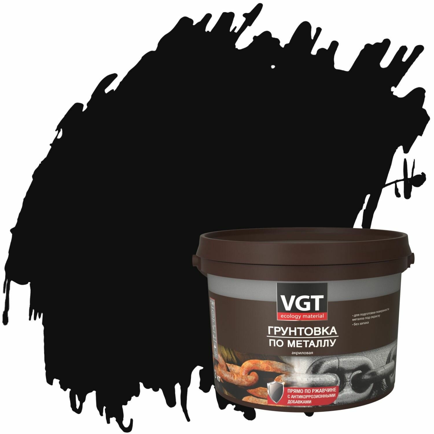 Грунтовка акриловая по металлу антикоррозионная ВД-АК-0301 VGT (2,5кг) черная