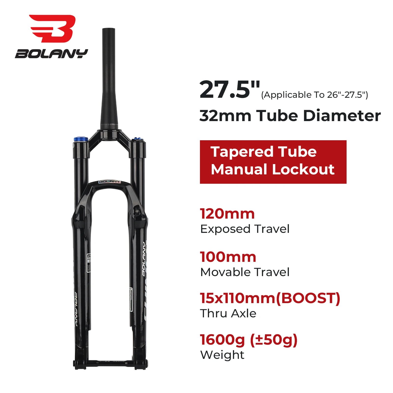 BOLANY MTB Воздушная вилка 26/27.5/29 дюймов Черный, 26 27.5 Manual Black