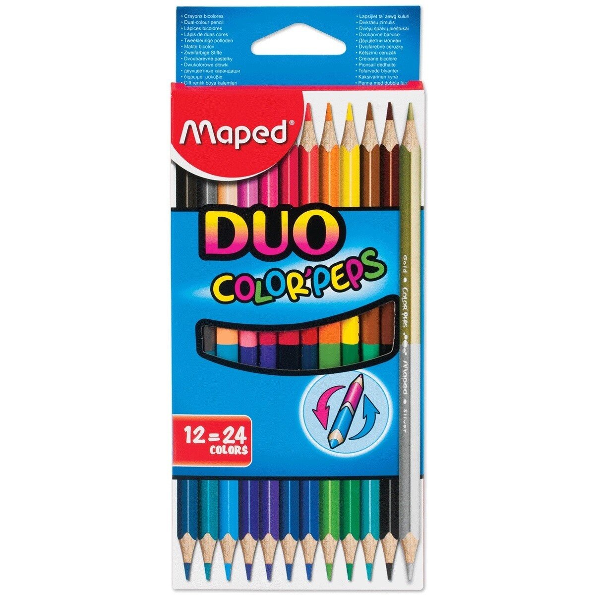 Карандаши Maped двухцветные "Color Pep's" 12 шт, 24 цвета, трехгранные, двусторонние (829600)