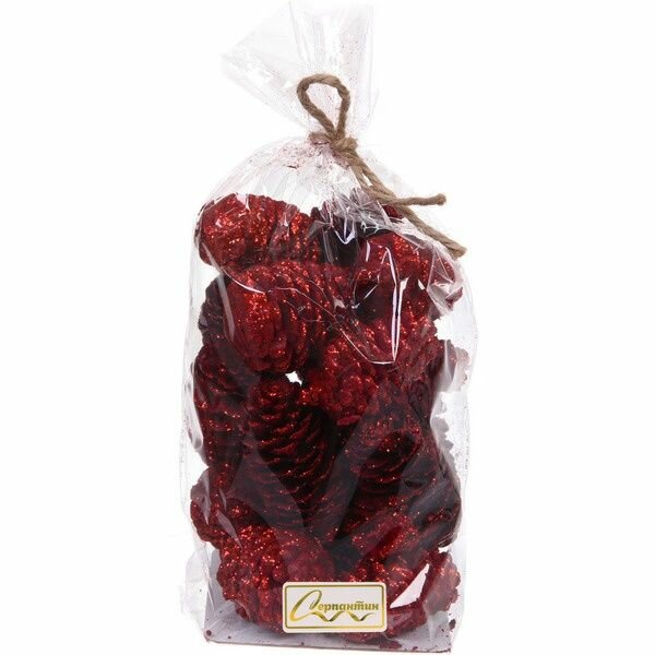 Композиция для декора Серпантин "Сказочные шишки" 10х10х13 см, 120 г, цвет красный