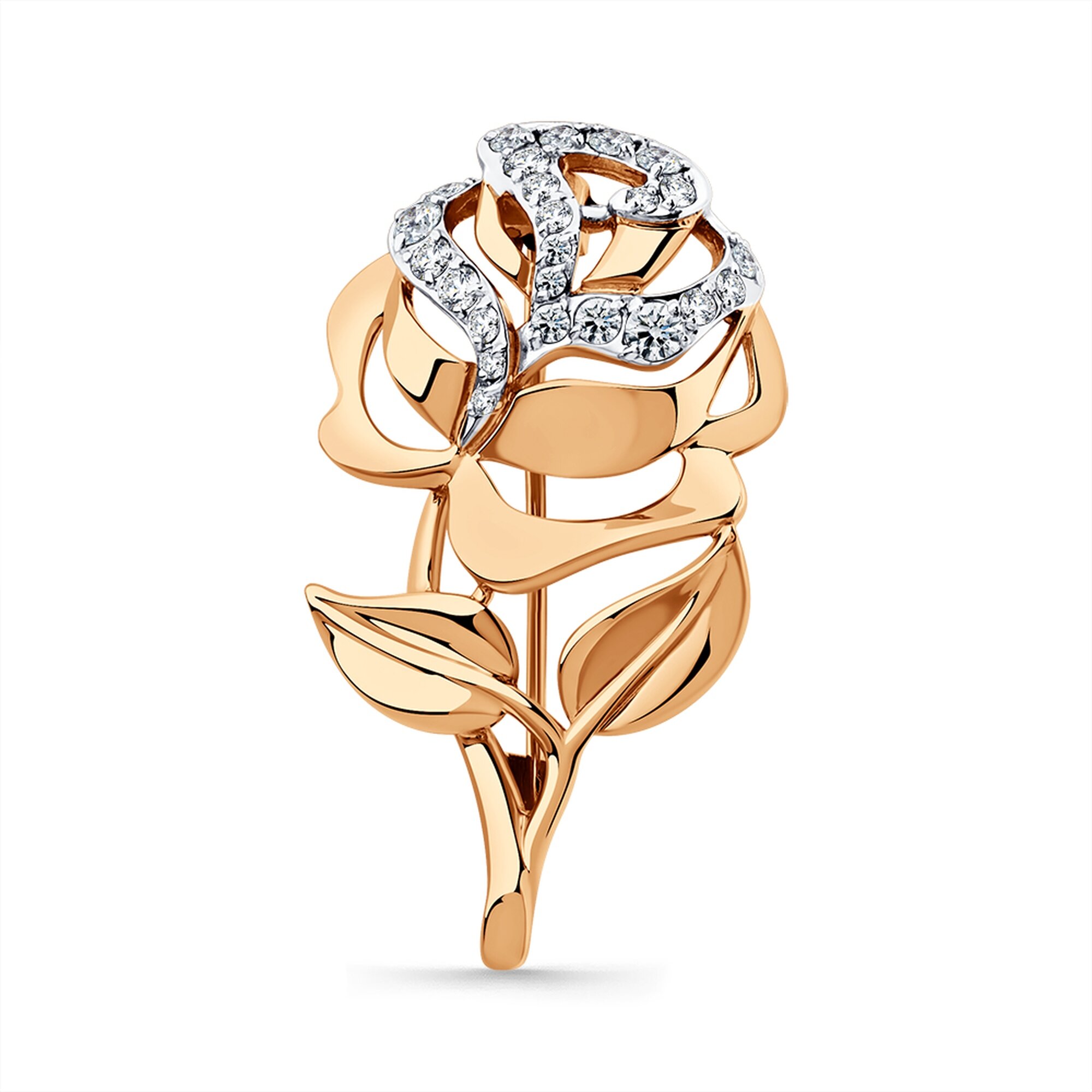 Брошь, красное золото, 585 проба, фианит