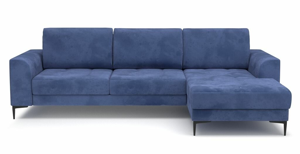 Угловой диван-кровать PUSHE раскладной Пьер 23, правый угол, велюр, синий Nebby 030
