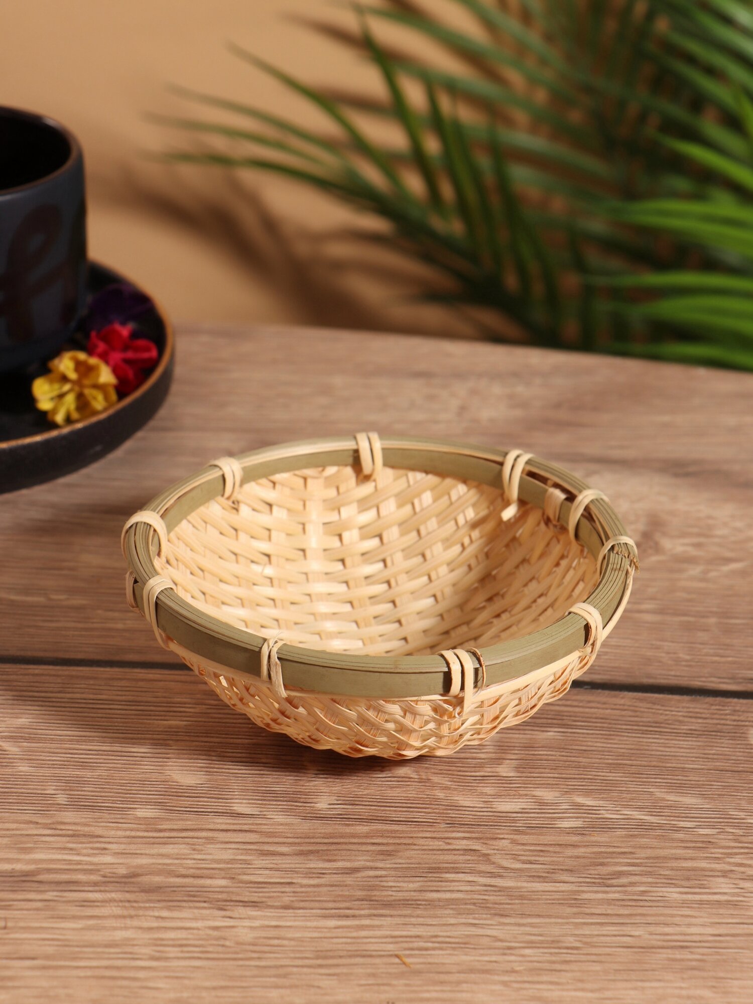 Чаша для хранения, плетёная в 2 слоя, диаметр 13 см, бамбук, цвет бежевый